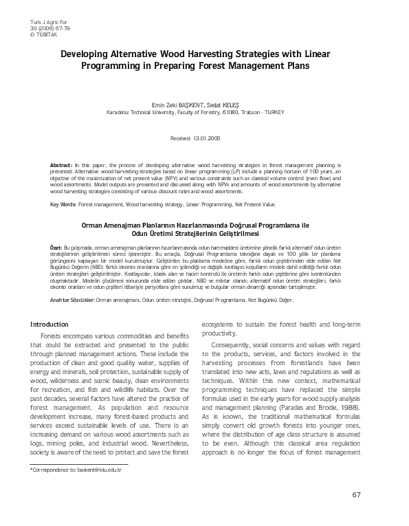 (PDF) Developing Alternative Wood Harvesting Strategies with Linear ...