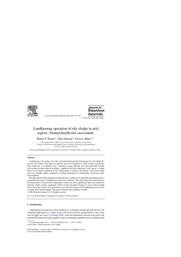 (PDF) Landfarming operation of oily sludge in arid region—human health ...
