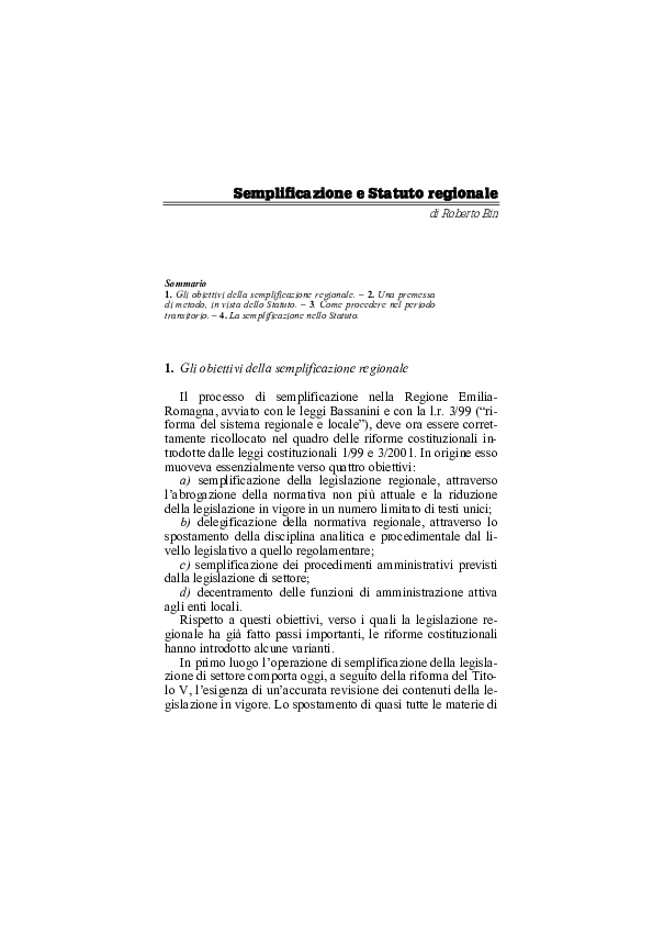 (PDF) Semplificazione e Statuto regionale