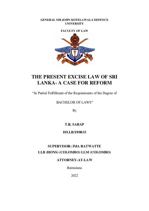 (PDF) THE PRESENT EXCISE LAW OF SRI LANKA-A CASE FOR REFORM
