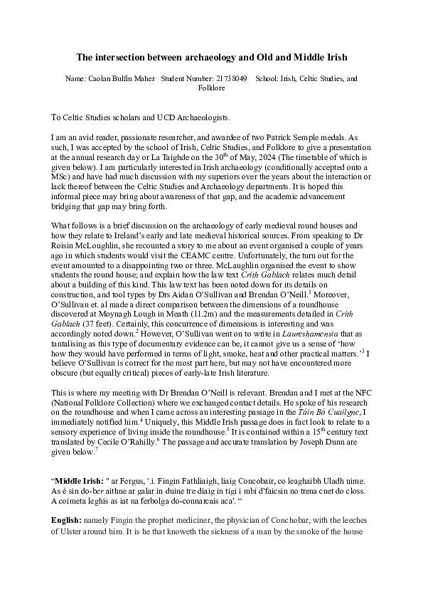 (PDF) The intersection between archaeology and Old and Middle Irish