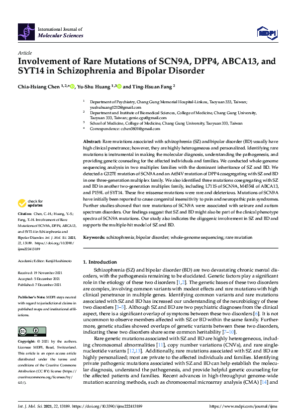 (PDF) Involvement of Rare Mutations of SCN9A, DPP4, ABCA13, and SYT14 ...