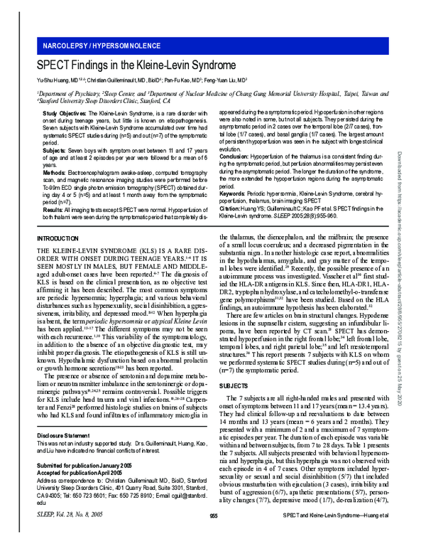 (PDF) SPECT Findings in the Kleine-Levin Syndrome | Yu-shu Huang - Academia.edu