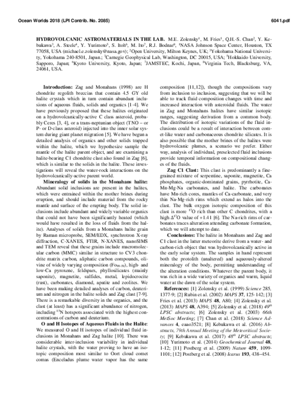 (PDF) Hydrovolcanic Astromaterials in the Lab