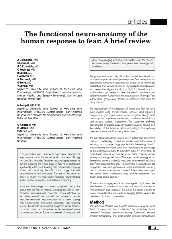 (PDF) The functional neuro-anatomy of the human response to fear: A brief review