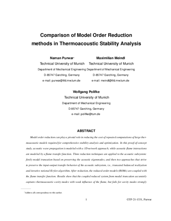 (PDF) Comparison of Model Order Reduction Methods in Thermoacoustic Stability Analysis