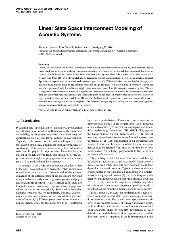 (PDF) Linear State Space Interconnect Modeling of Acoustic Systems