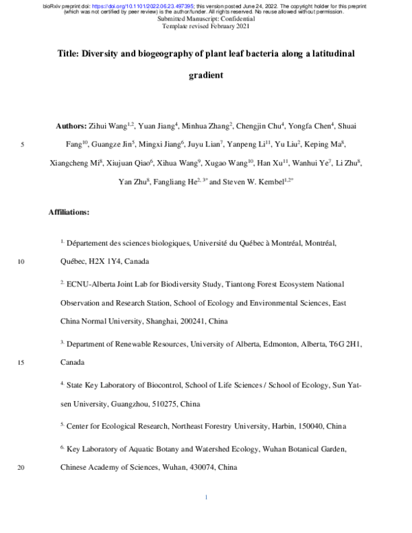 (PDF) A latitudinal pattern of plant leaf-associated bacterial ...