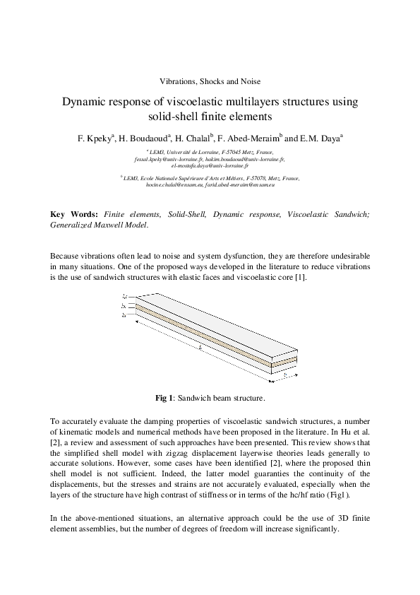 Pdf Dynamic Response Of Viscoelastic Multilayers Structures Using Solid Shell Finite Elements