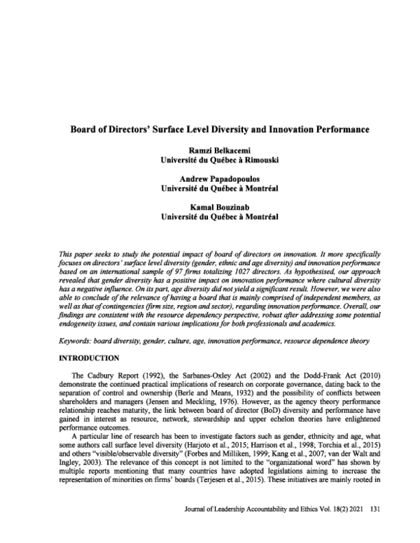 (PDF) Board of Directors’ Surface Level Diversity and Innovation ...