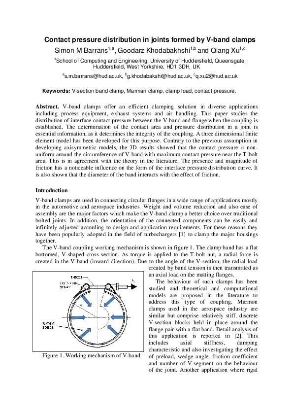 (PDF) Contact Pressure Distribution in Joints Formed by V-Band Clamps