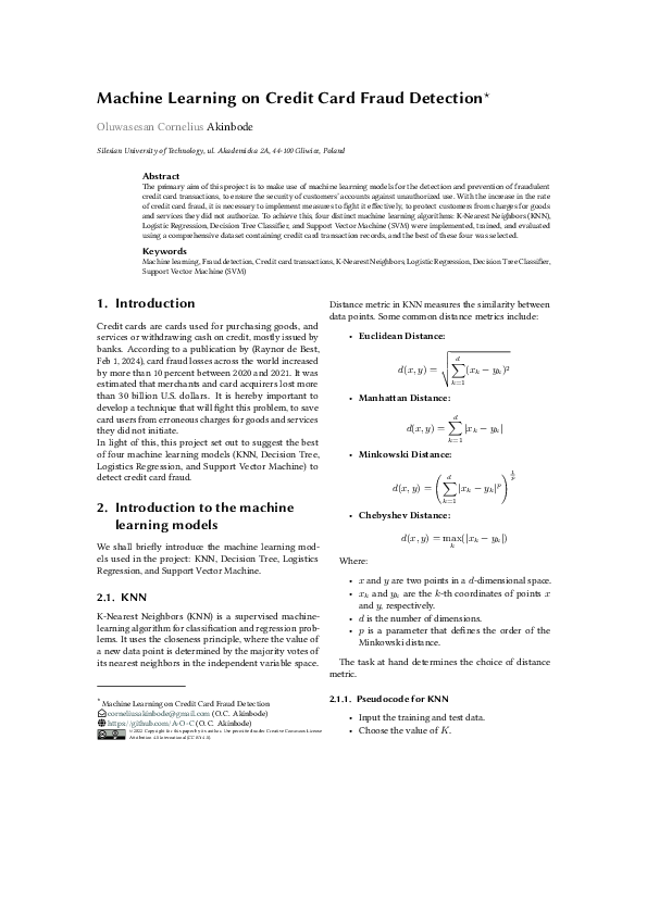 (PDF) Machine Learning on Credit Card Fraud Detection