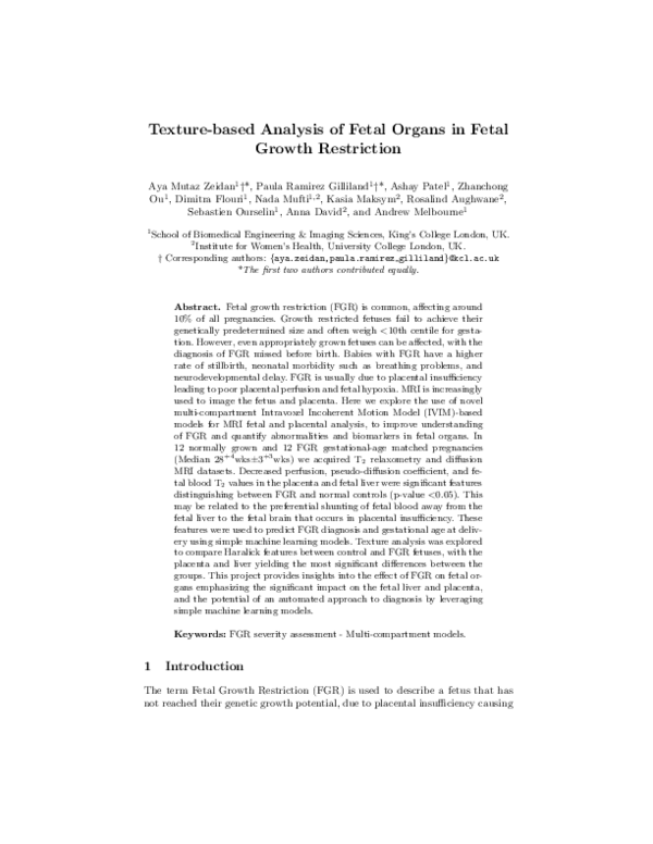 (PDF) Texture-Based Analysis of Fetal Organs in Fetal Growth Restriction