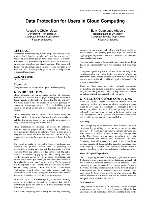 (PDF) Data Protection for Users in Cloud Computing