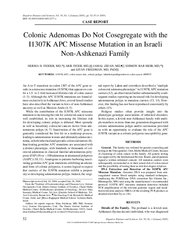 (PDF) Colonic Adenomas Do Not Cosegregate with the I1307K APC Missense ...