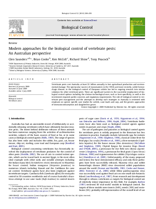 (PDF) Modern approaches for the biological control of vertebrate pests ...
