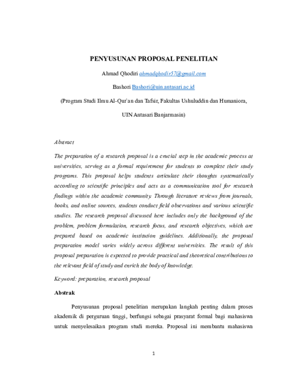 (PDF) PENYUSUNAN PROPOSAL PENELITIAN