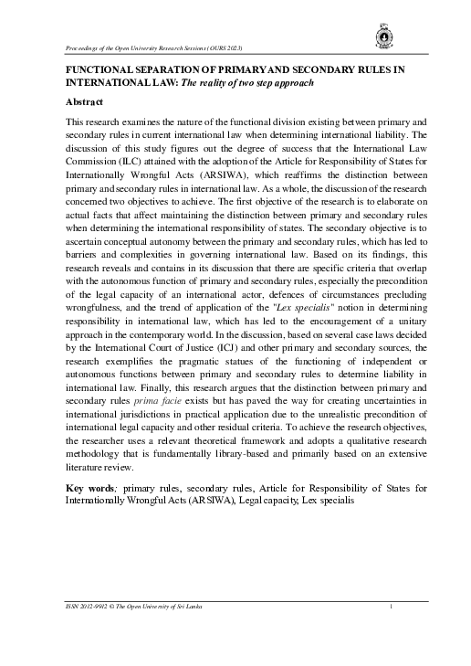 (PDF) FUNCTIONAL SEPARATION OF PRIMARY AND SECONDARY RULES IN ...