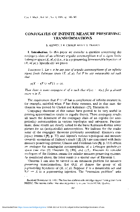 (PDF) Conjugates of Infinite Measure Preserving Transformations