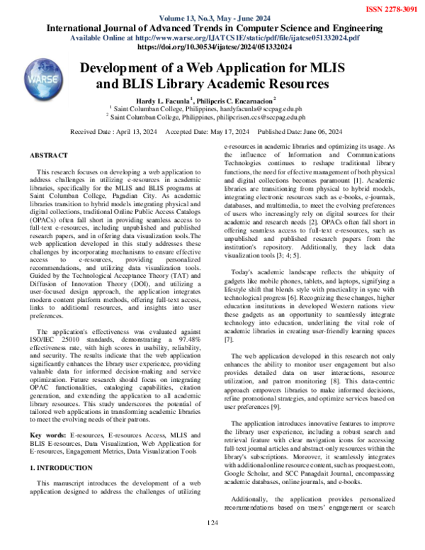 (PDF) Development of a Web Application for MLIS and BLIS Library Academic Resources