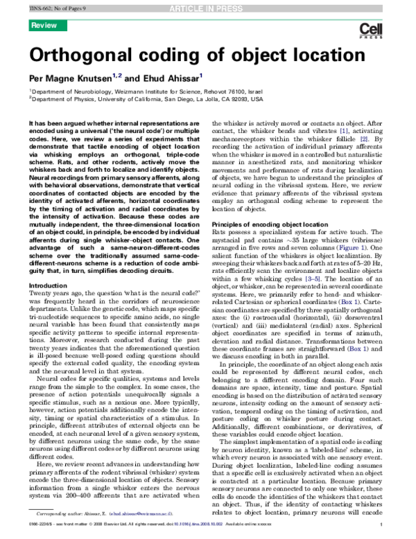 (PDF) Orthogonal coding of object location