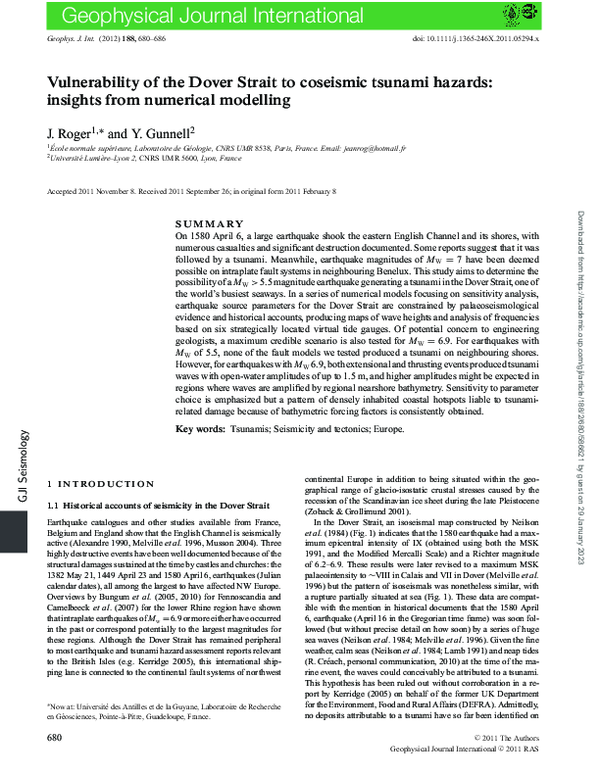 (PDF) Vulnerability of the Dover Strait to coseismic tsunami hazards ...