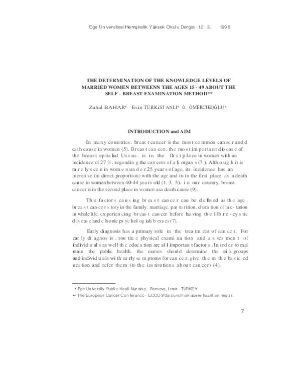 (PDF) The Determination of the Knowledge Levels of Married Women ...