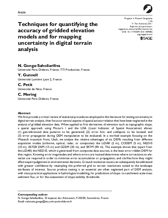 (PDF) Techniques for quantifying the accuracy of gridded elevation models and for mapping ...
