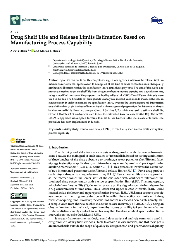 (PDF) Drug Shelf Life and Release Limits Estimation Based on ...