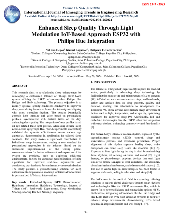 Pdf Enhanced Sleep Quality Through Light Modulation Iot Based Approach Esp32 With Philips Hue