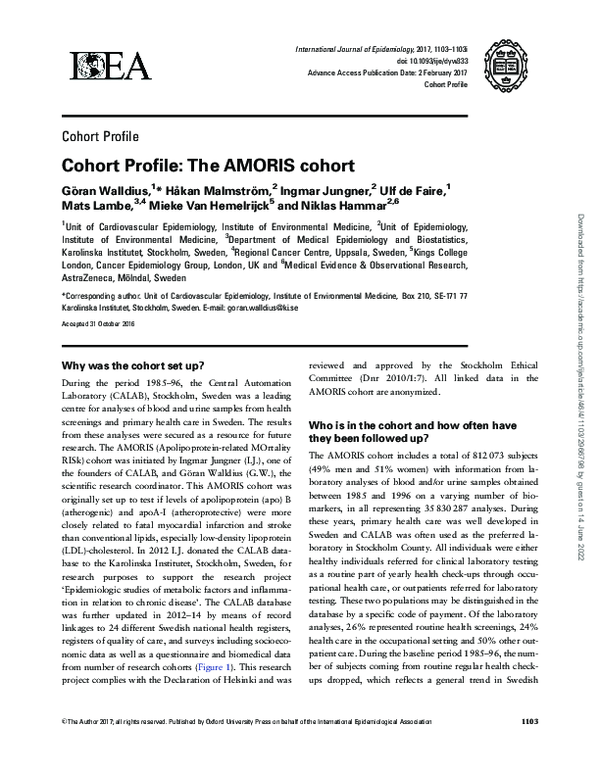 (PDF) Cohort Profile: The AMORIS cohort