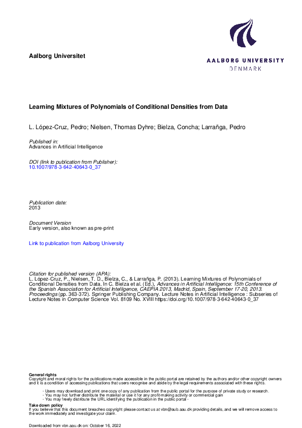(PDF) Learning Mixtures of Polynomials of Conditional Densities from Data