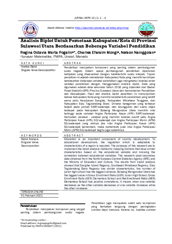 (PDF) Analisis Biplot Untuk Pemetaan Kabupaten/Kota di Provinsi ...