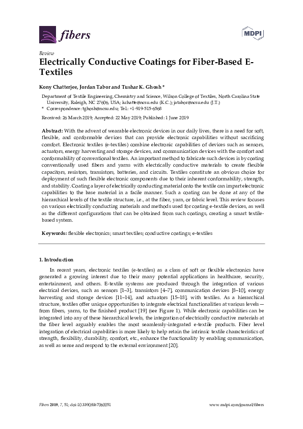 (PDF) Electrically Conductive Coatings for Fiber-Based E-Textiles