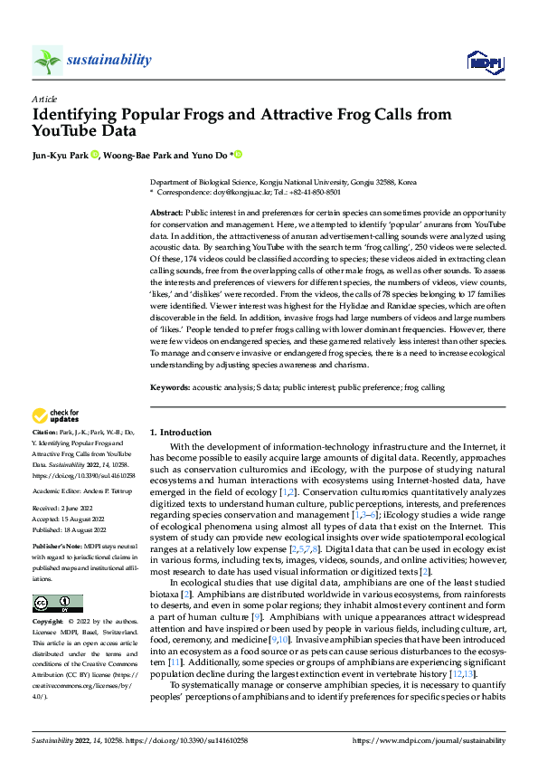 (PDF) Identifying Popular Frogs and Attractive Frog Calls from YouTube Data