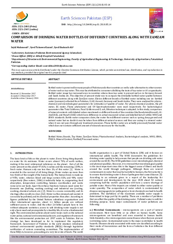 (PDF) Comparison of Drinking Water Bottles of Different Countries Along ...