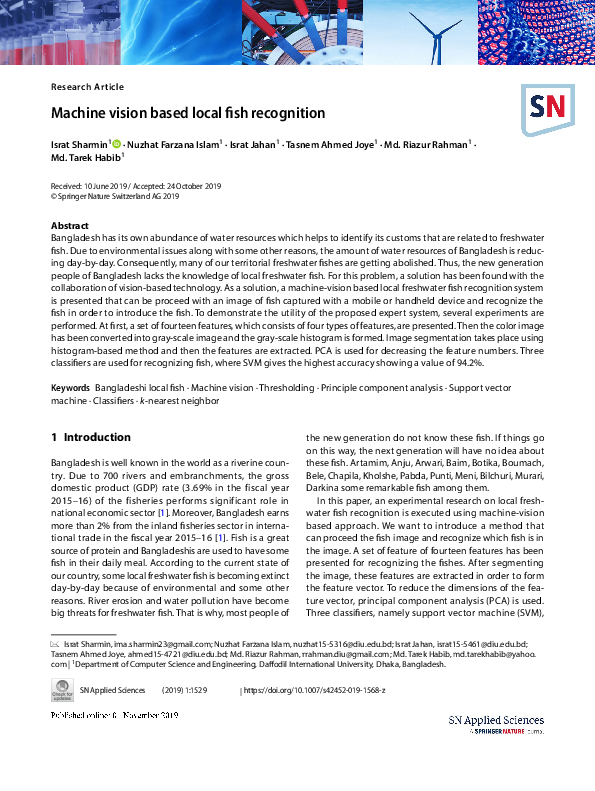 (PDF) Machine vision based local fish recognition (PDF) Machine vision based local fish recognition