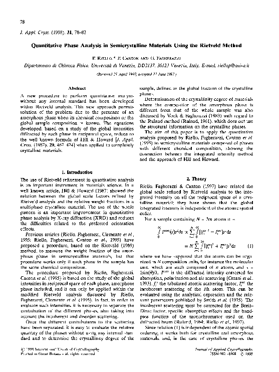 (PDF) Quantitative Phase Analysis in Semicrystalline Materials Using the Rietveld Method