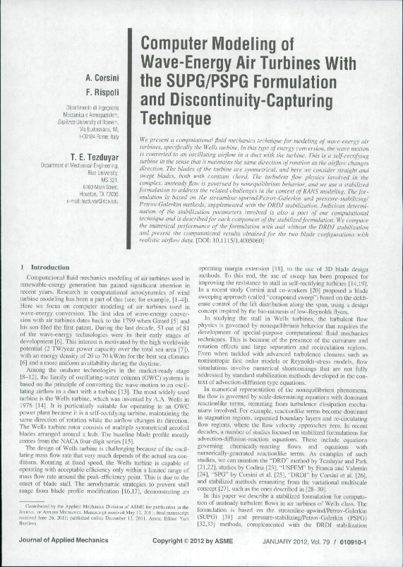 (PDF) Computer Modeling of Wave-Energy Air Turbines With the SUPG/PSPG Formulation and ...