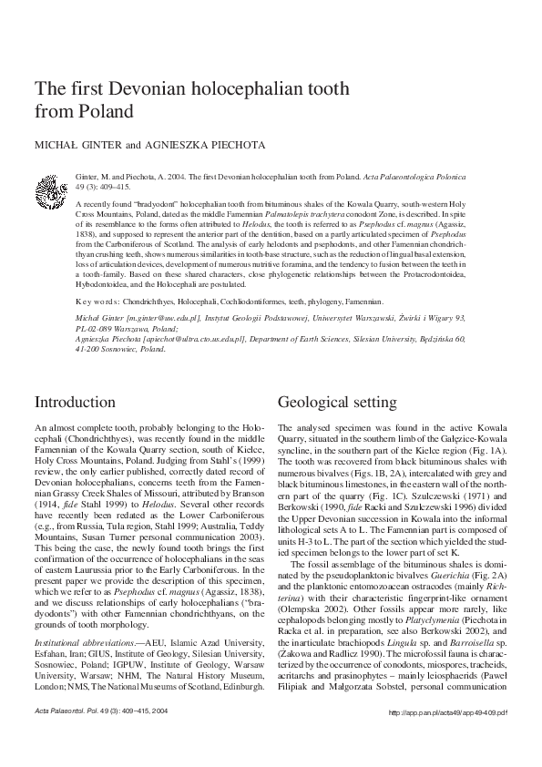 (PDF) The first Devonian holocephalian tooth from Poland