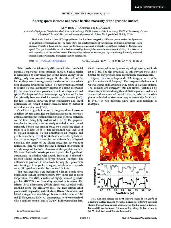 (PDF) Sliding speed-induced nanoscale friction mosaicity at the graphite surface