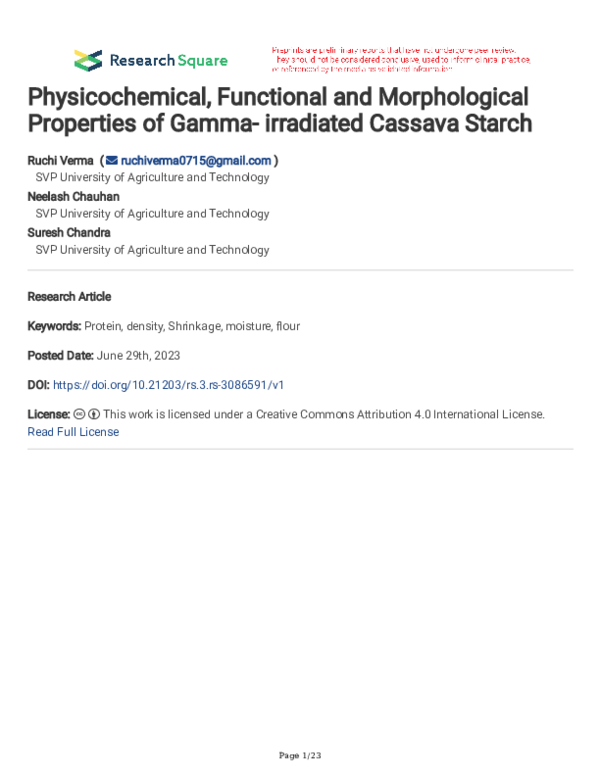 (PDF) Physicochemical, Functional and Morphological Properties of Gamma- irradiated Cassava Starch