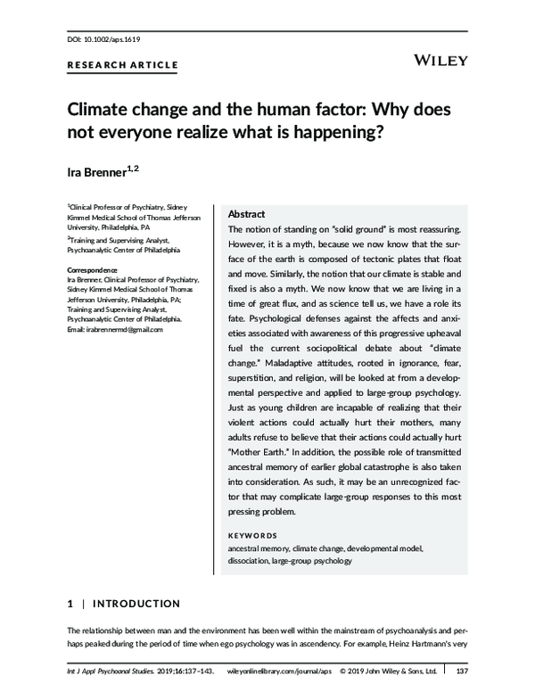 (PDF) Climate change and the human factor: Why does not everyone ...