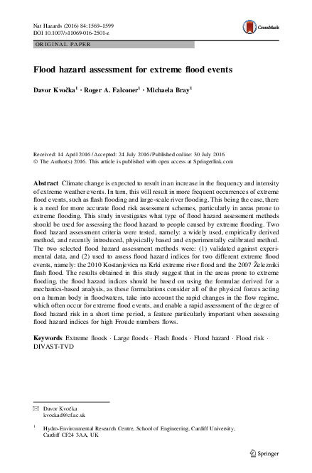 (PDF) Flood hazard assessment for extreme flood events