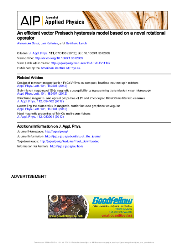 (PDF) An efficient vector Preisach hysteresis model based on a novel rotational operator