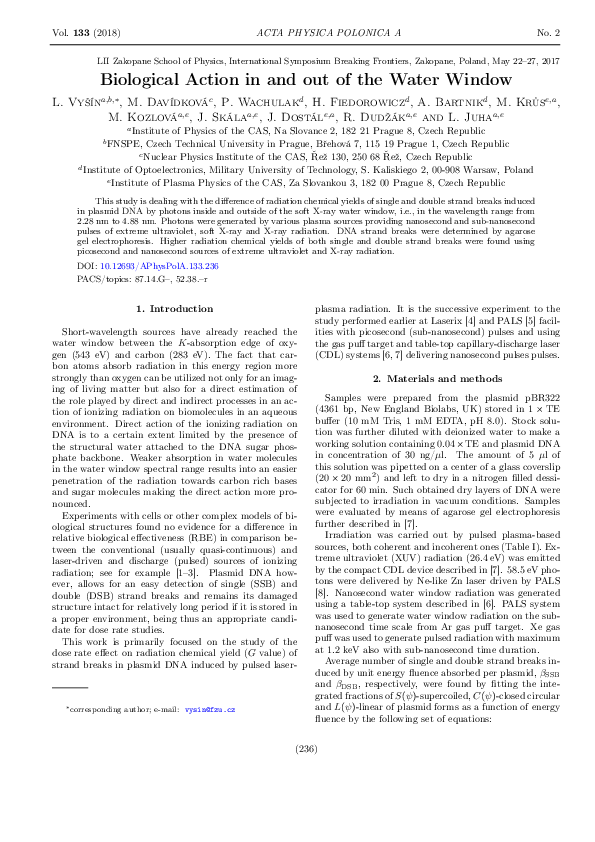 (PDF) Biological Action in and out of the Water Window