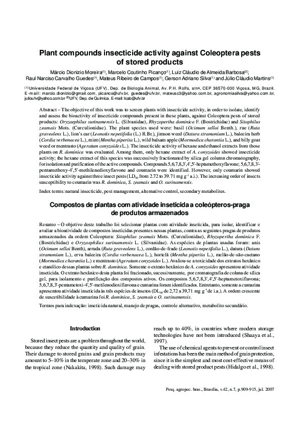 (PDF) Plant compounds insecticide activity against Coleoptera pests of ...