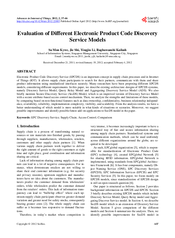 (PDF) Evaluation of Different Electronic Product Code Discovery Service ...