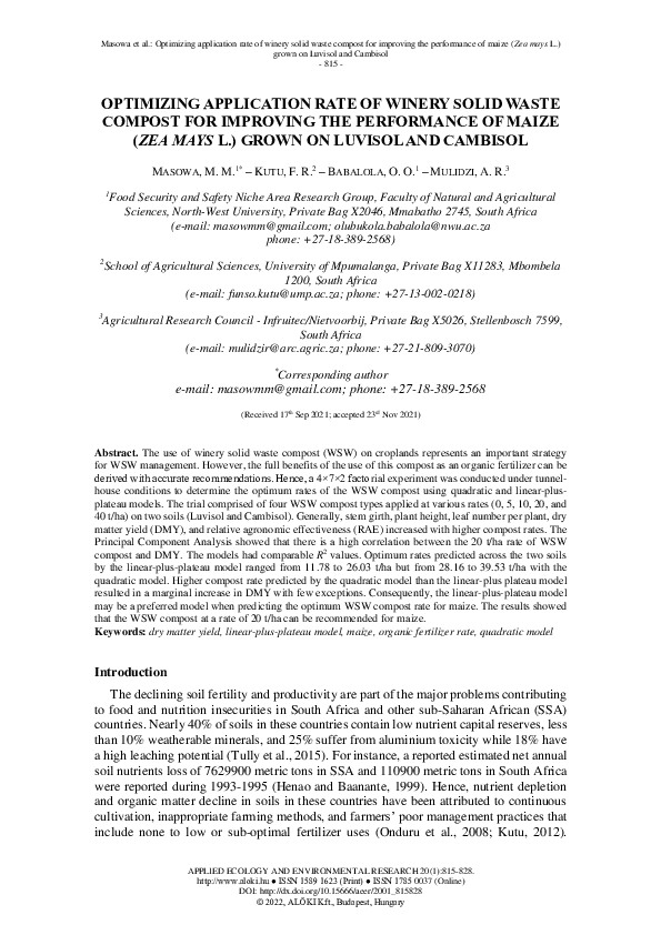 (PDF) Optimizing Application Rate of Winery Solid Waste Compost for Improving the Performance of ...
