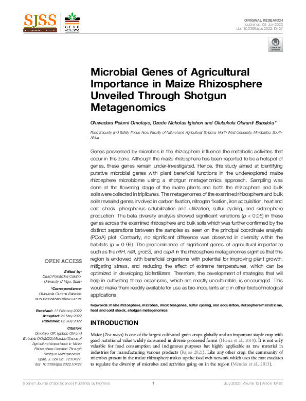 (PDF) Microbial Genes of Agricultural Importance in Maize Rhizosphere Unveiled Through Shotgun ...